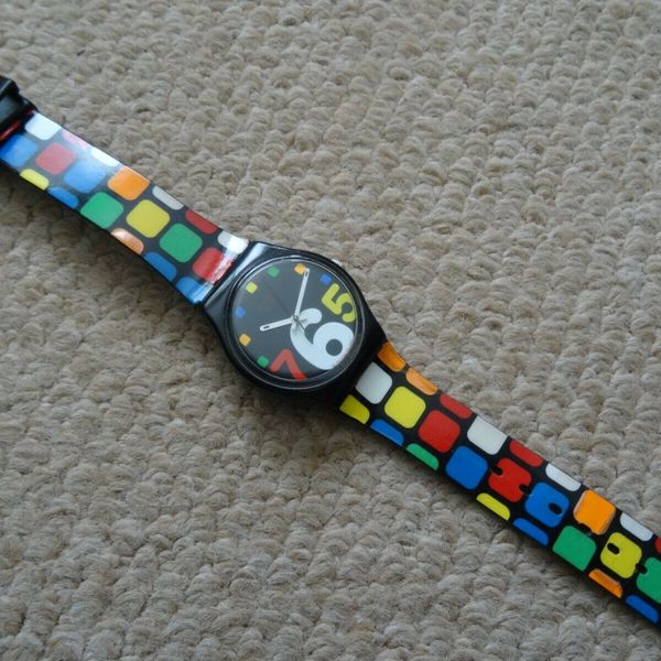 VINTAGE SWATCH MULTICOLOURED SQUARES WATCH AND MATCHING STRAP NO. 712 ...