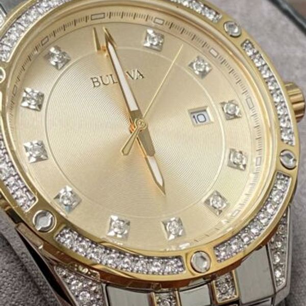 Bulova Men's Watch Crystal Quartz Two Tone Steel Bracelet 98K106 ...