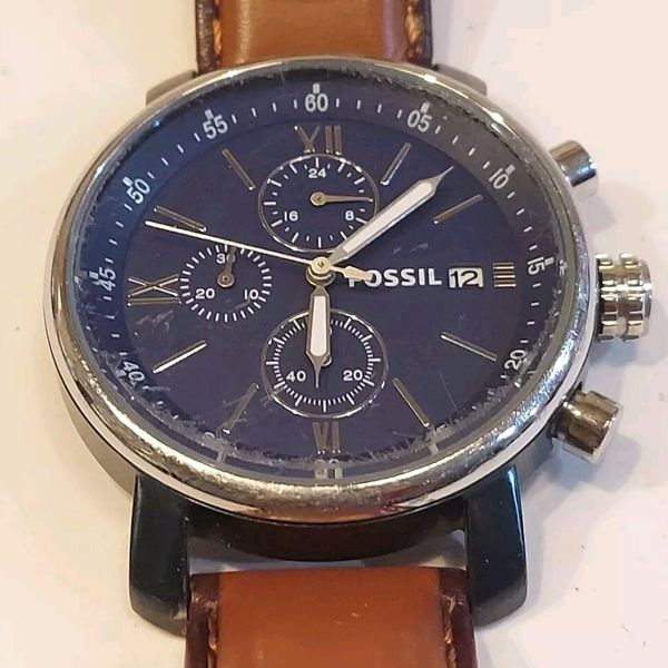 Fossil BQ2163 Rhett Brown Leather Blue Dial Silver Chronograph Watch ...