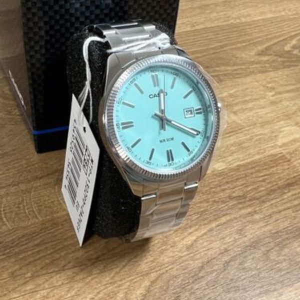 CASIO *Tiffany Blue* & Silver Stainless Steel 44mm Watch MTP-1302PD ...
