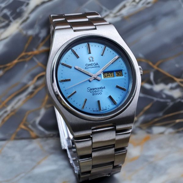 Vintage Omega Seamaster Cosmic 2000 D/D 38mm Sunburst Blue Dial Watch C ...