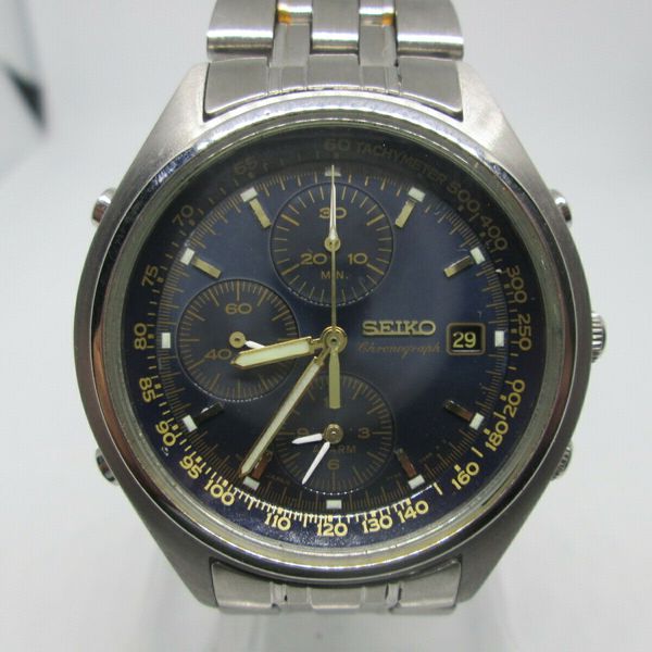 SEIKO 7T32-7C60 ALARM DATE CHRONOGRAPH STAINLESS STEEL QUARTZ MENS ...