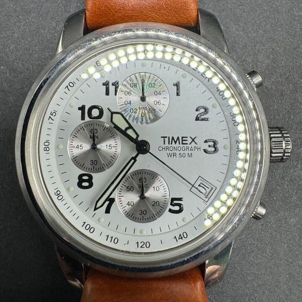 Timex SR920SW Cell Chronograph Watch WR50M Men's All Stainless Steel ...