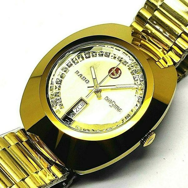 Vintage Rado Diastar Automatic Golden Dial White Stones Men's Wrist ...