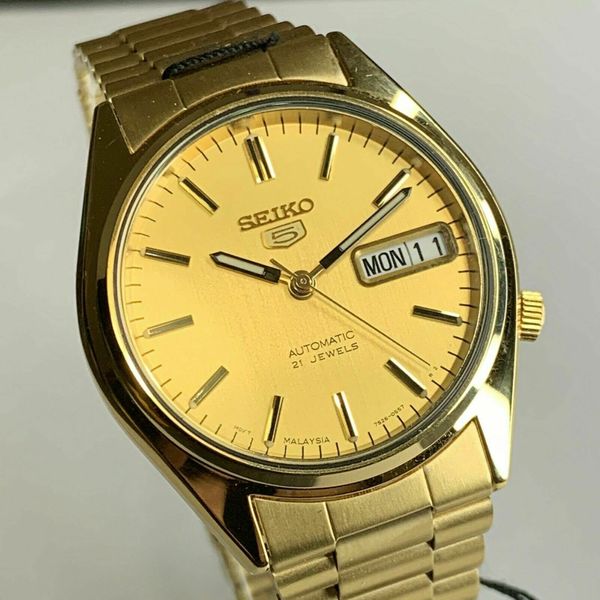 Men's Seiko 5 Automatic Gold-Tone Stainless Steel Watch SNXL18 ...