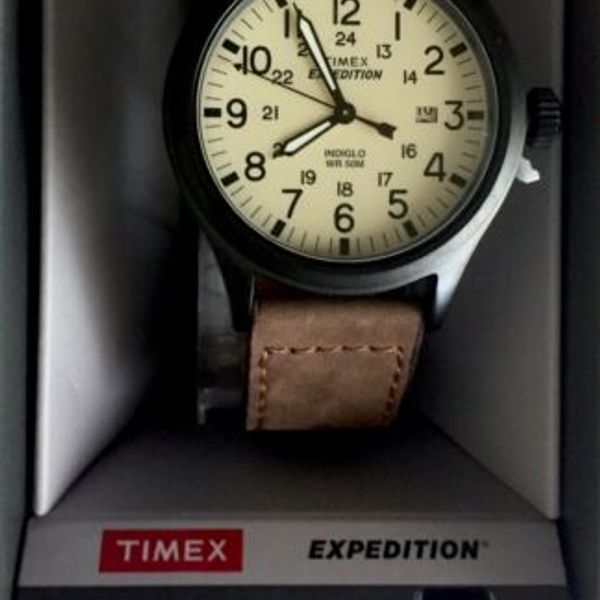 Timex T49870, Men's "Expedition" Brown Leather Watch, Indiglo, Date-H20 ...