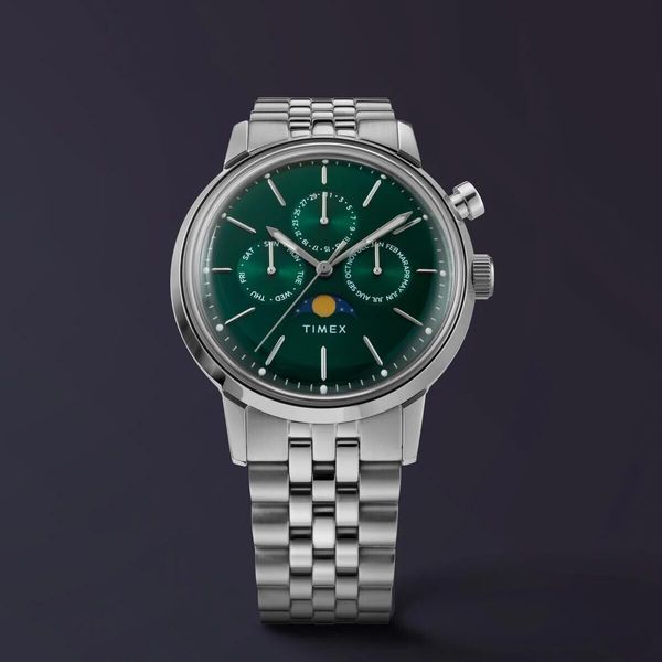 Timex Marlin Moon Phase Multifunction Classic Stainless Steel Watch ...