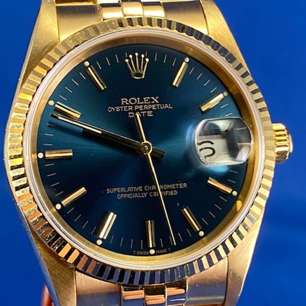 Fs: Rolex 15238 date model 18 kt gold stunning blue dial complete set ...