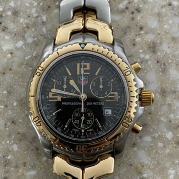 Tag Heuer Watch Mens CT1150.BD0552 Link 18K Gold Black 2-Tone Silver Chronograph | WatchCharts ...