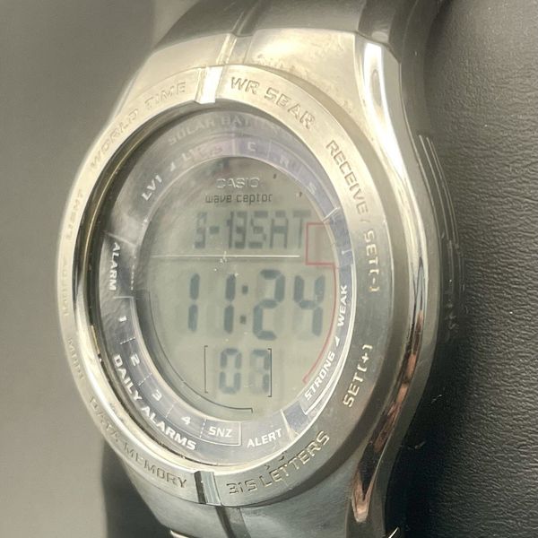 RARE CASIO WAVE CEPTOR SOLAR ILLUMINATOR SILVER WORLD TIME MEN'S WATCH ...