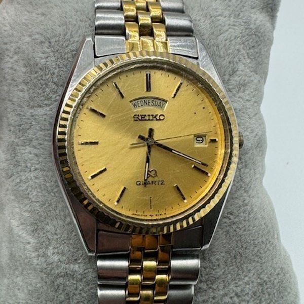 Vintage Men's 1990 Seiko SQ Day Date 5Y23-8A69 Quartz Two Tone Fluted Watch | WatchCharts ...