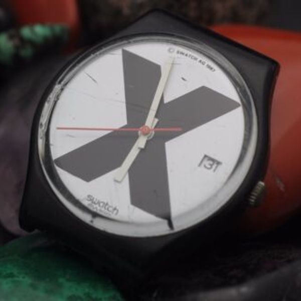Vintage SWATCH AG1987 X-RATED Straight Edge GB-406 Quartz Watch ...
