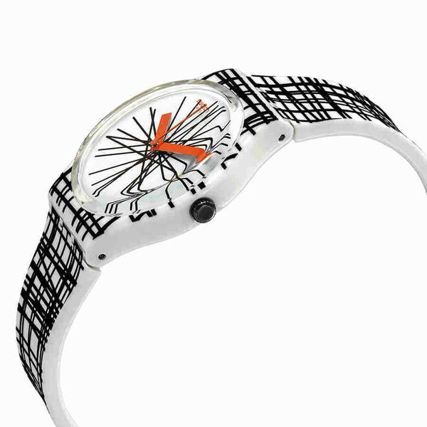 Swatch Lace Me White Dial White and Black Silicone Ladies Watch GW183 ...