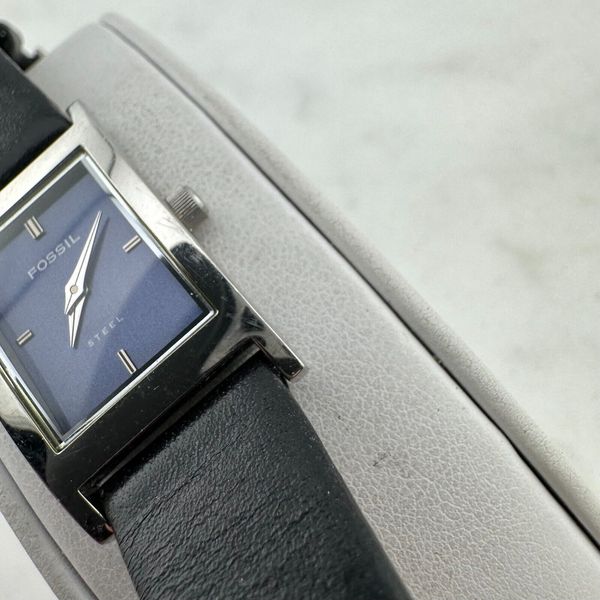 Fossil Watch FS-2695 Blue Dial Silver Steel Tank Rectangle Leather, New ...