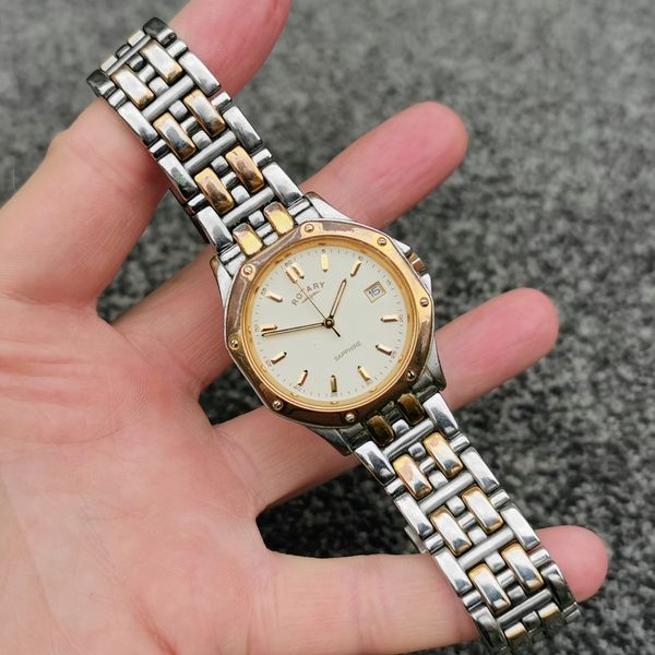 Rotary Monza Quartz Watch, Round Dial, Date, Two-Tone Bracelet, Classic ...