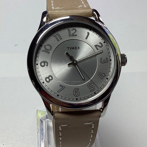 Timex New England Silver Tan Leather TW2R23200 WR 30M New Battery Mint ...