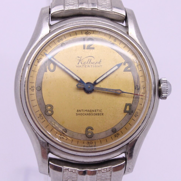 VINTAGE Kelbert Watertight Mens 33mm Steel Manual Watch Co = ORIGINAL ...