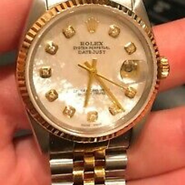 ROLEX 18K Gold/Stainless Steel Datejust 16233 MOP Diamond Dial 36MM C ...