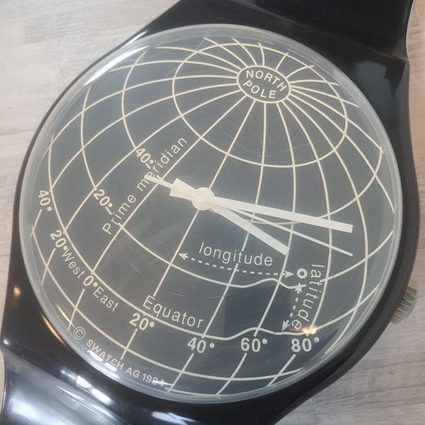 Swatch Maxi Wall Clock Wall Clock Black Globe Vintage Rare Swatch Wall ...