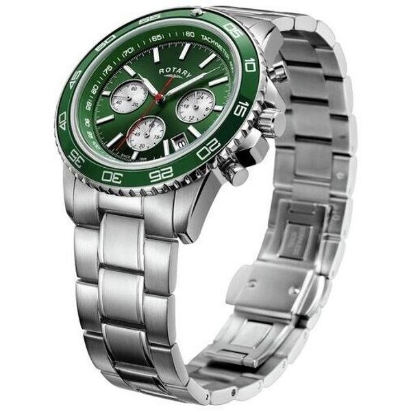 Rotary GB03067/24 Men's Chronograph Stainless Steel Bracelet Green Dial ...
