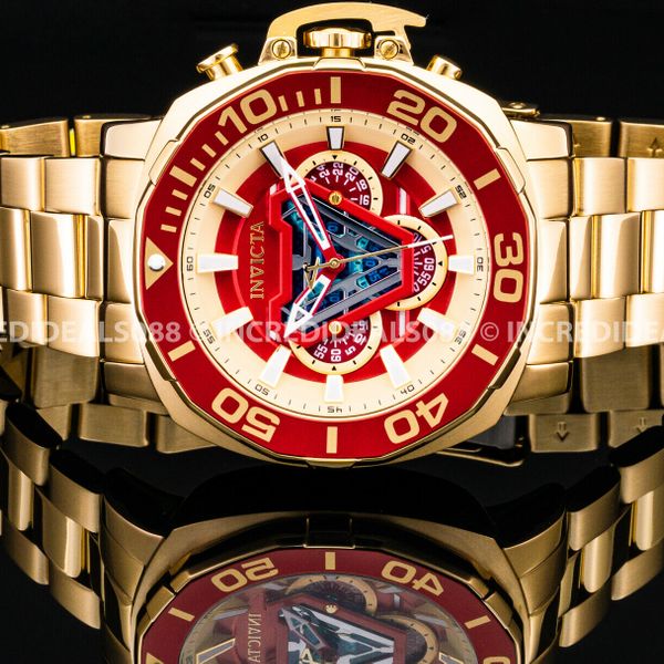 Invicta MARVEL TONY STARK IRON MAN Chronograph Red 18Kt Gold Bracelet ...
