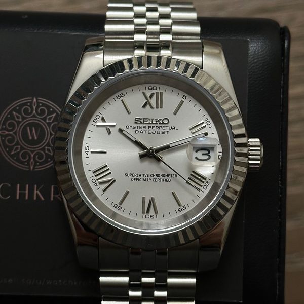 [CUSTOMISABLE] seiko datejust mod silver roman dial fluted/flat bezel ...