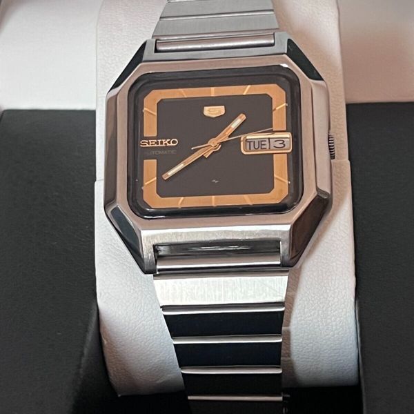 Seiko 5 Automatic 7009 5260 Black Gold Square TV Dial Day Date Men Vintage Watch | WatchCharts ...