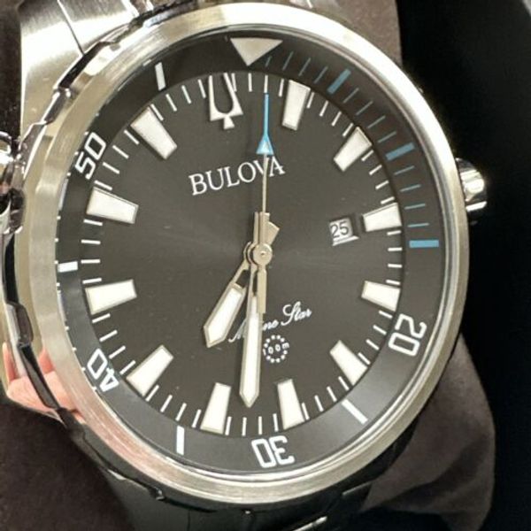 Bulova Men Quartz Marine Star Silver Calendar Stainless Steel Watch ...