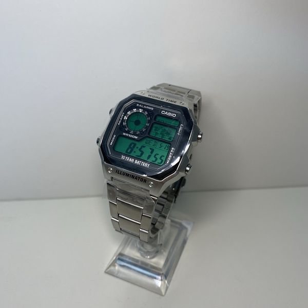 Casio ð © GREEN World Time Illuminator Royale AE-1200WHD-1AVEF Digital ...