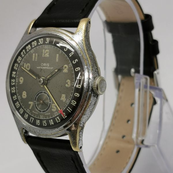 Vtg 1940s Oris Big Pointer Date Swiss Made Calibre 453 Chrome Gents ...