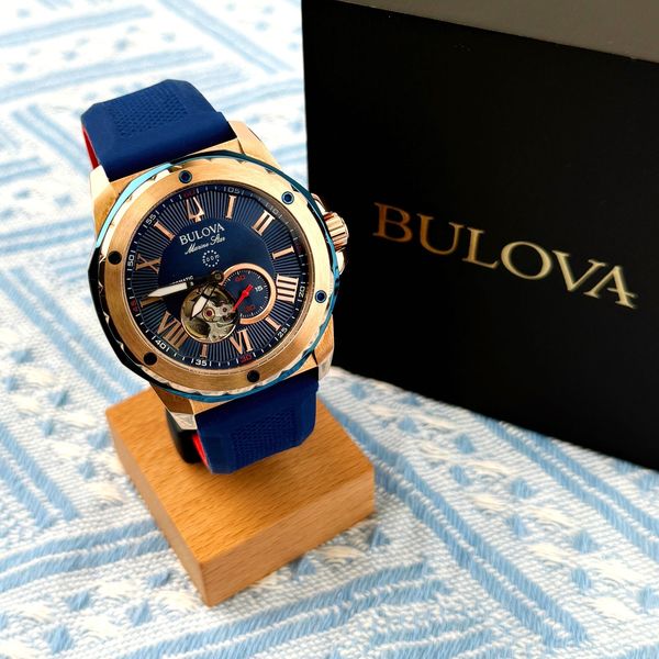 New Bulova Marine Star Automatic Men's Watch Blue Dial 45mm/98A227 ...