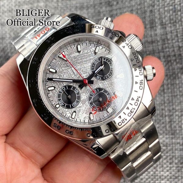 BLIGER 39mm Quartz Chronograph Sapphire Glass Grey Steel Mens Watch ...