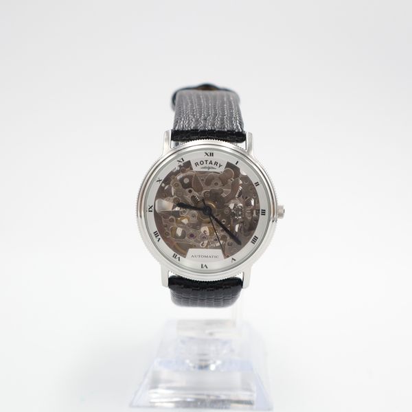 Rotary Skeleton Automatic Watch with Black Leather Strap | WatchCharts ...