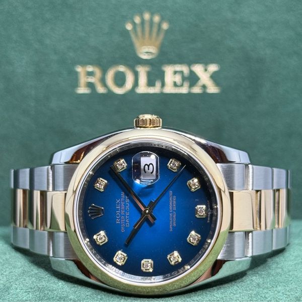 Blue Vignette???? Rolex 116203 Datejust Half Gold Blue Vignette Diamond ...