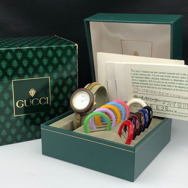 [N MINT W/Paper Size S] Auth Gucci Change Bezel 12 Colors Gold Dial ...