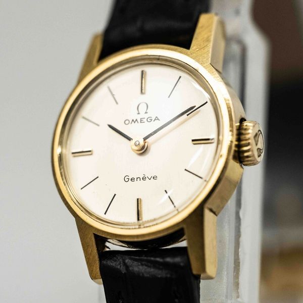 *NEAR MINT* Vintage OMEGA Geneve Cal.485 Hand Winding Gold Dial 18mm ...