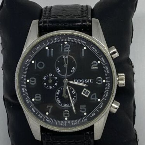 Fossil Arkitekt FS4310 Men's Black Leather Analog Dial Quartz Wrist ...