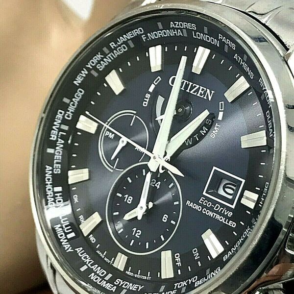 Citizen Eco-Drive AT9030-80L Stainless Steel Atomic World Time 44mm Men ...