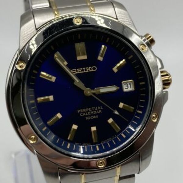 Seiko Perpetual Calendar 6A32-00B0 Blue Date Dial Stainless Steel Menâ ...