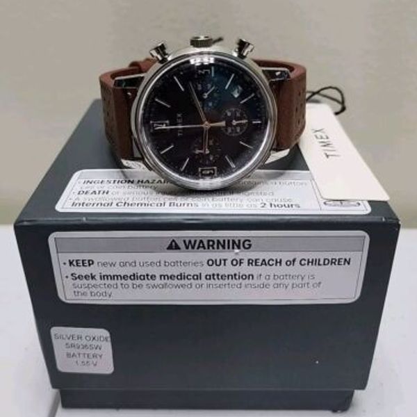 Timex Marlin Chronograph Tachymeter brown leather blue dial 40mm ...