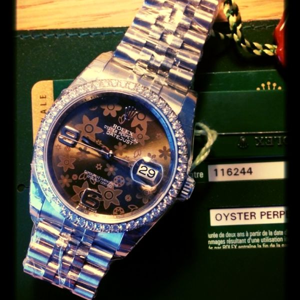 FS: Rolex Datejust 116244 Grey Floral Dial with Factory Diamond Bezel ...