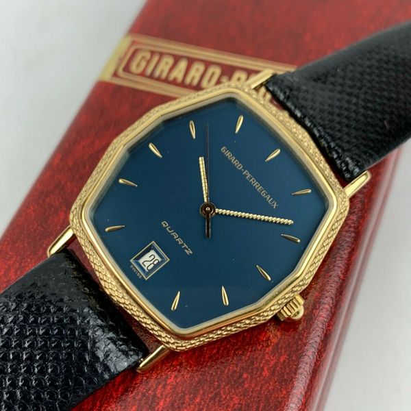 NOS in Box Girard Perregaux Ref. 4693 Quartz Cal. 382 Blue Dial Gold ...