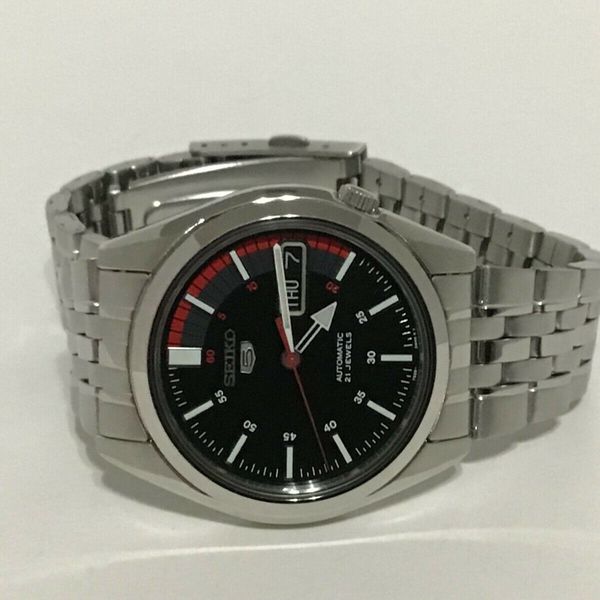 Seiko 5 SNK375 Automatic Black Dial Stainless Steel 21 Jewels Men Watch ...