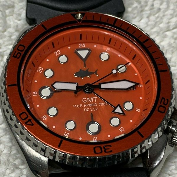 Seiko Diver Tuna Mod 7002 GMT Quartz Custom Orange Dial & Bezel ...