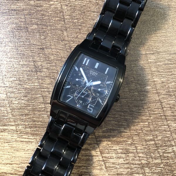 Guess Steel Series Menâ s Rectangle Tank Watch Day/Date Wristwatch New ...