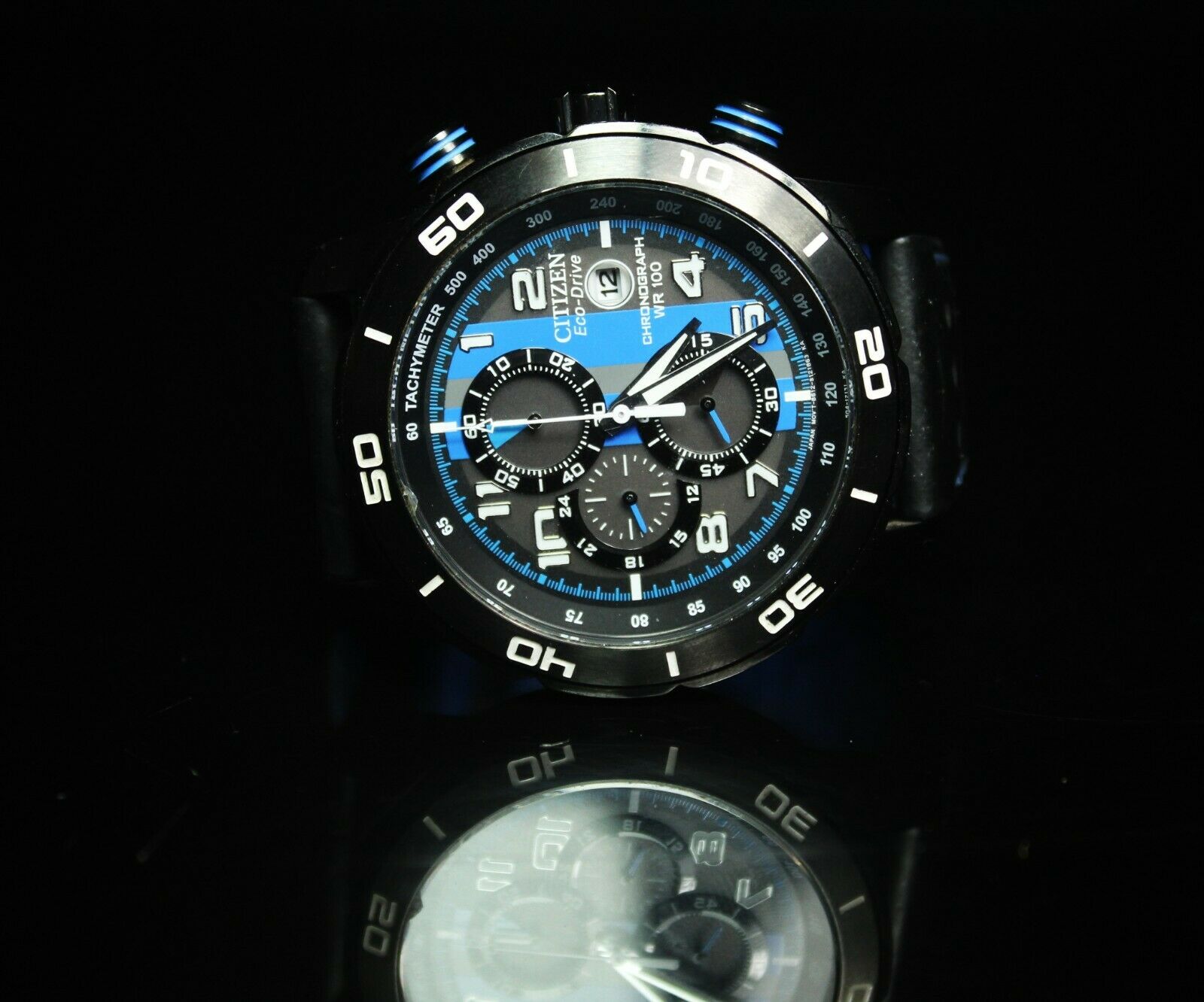CITIZEN Eco-Drive PRIMO CA0467-03E Chronograph WR100 Blue Mens Wrist ...
