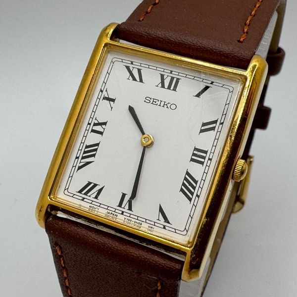Vintage Seiko Quartz Watch V700-5K39 Men Gold Tone Leather Rectangle New Battery | WatchCharts ...