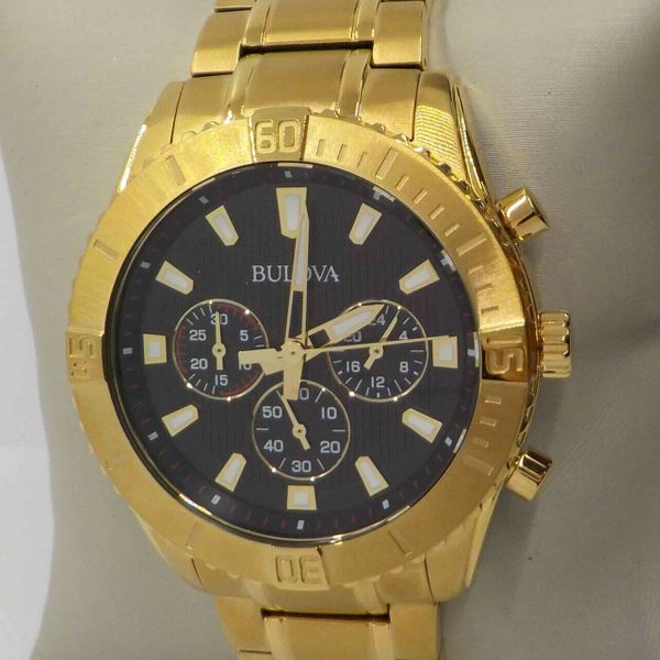 BULOVA CHRONOGRAPH GOLD TONE BLACK DIAL MEN'S WATCH 97A165 $425.00 ...