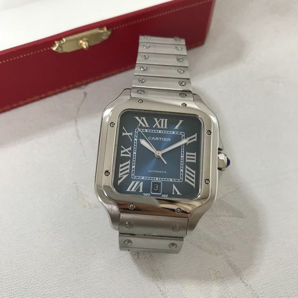 Authenticâ ¢Cartierâ ¢Saint-Hubert Blue Square Dial Silver Strap Wristwatch | WatchCharts ...