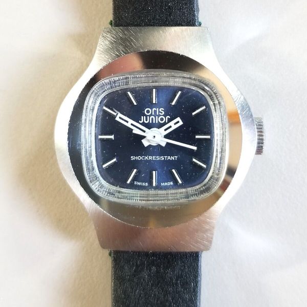 ORIS JUNIOR SWISS MADE GENTLY USED GREAT BLUE DIAL WIND UP LADY'S WATCH ...